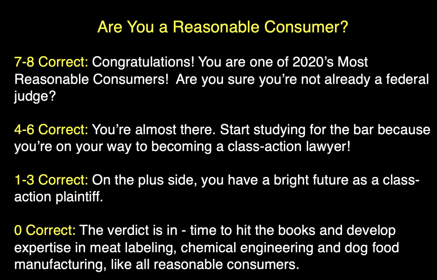2020 Reasonable Consumer Quiz