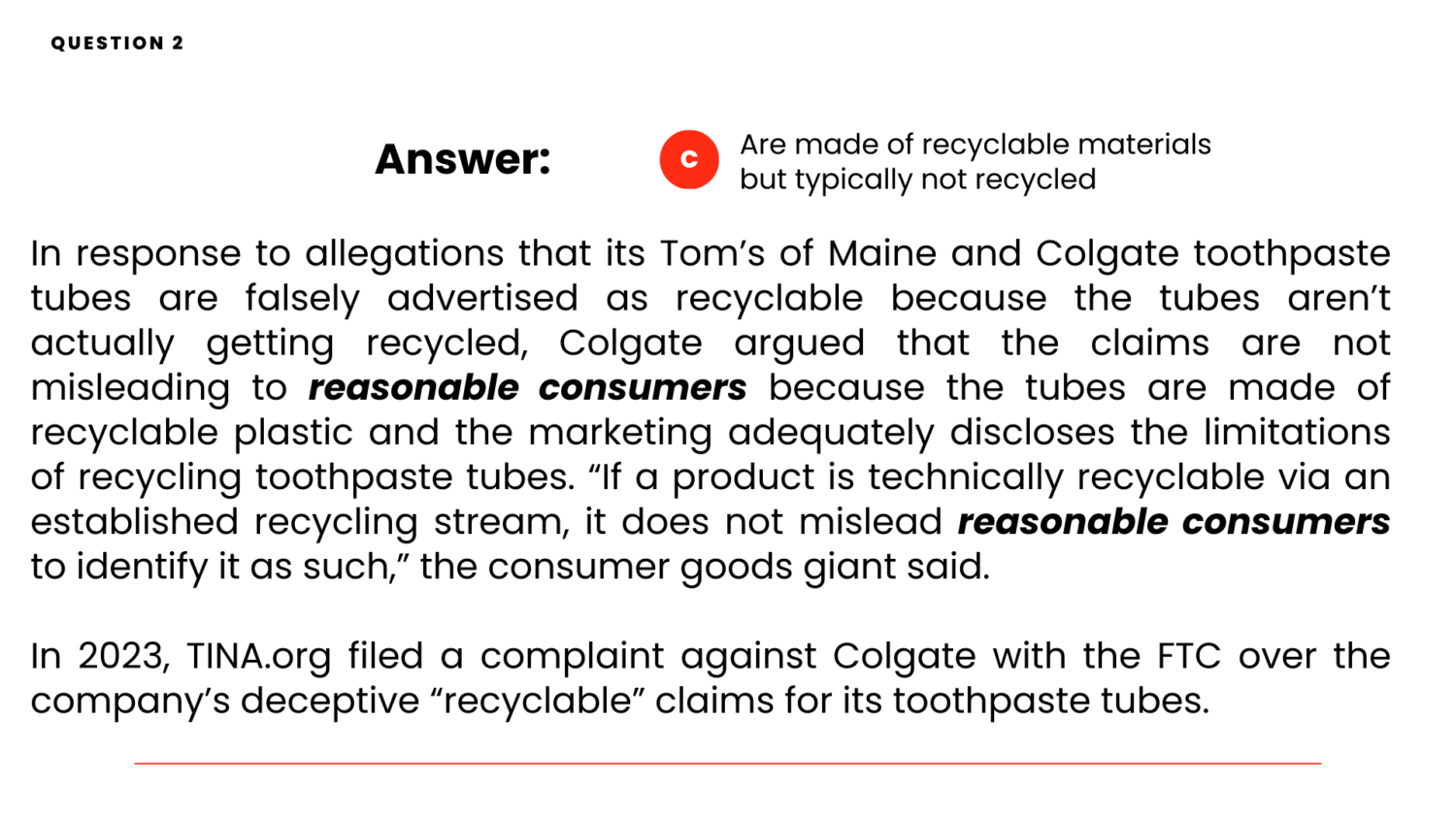 2023 Reasonable Consumer Quiz