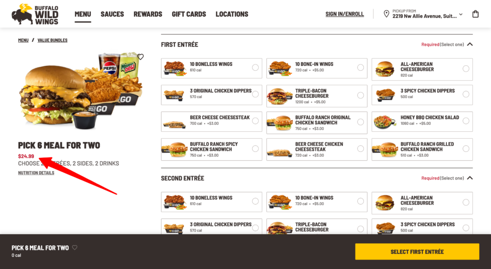 Buffalo Wild Wings’ Pick 6 Meal for Two